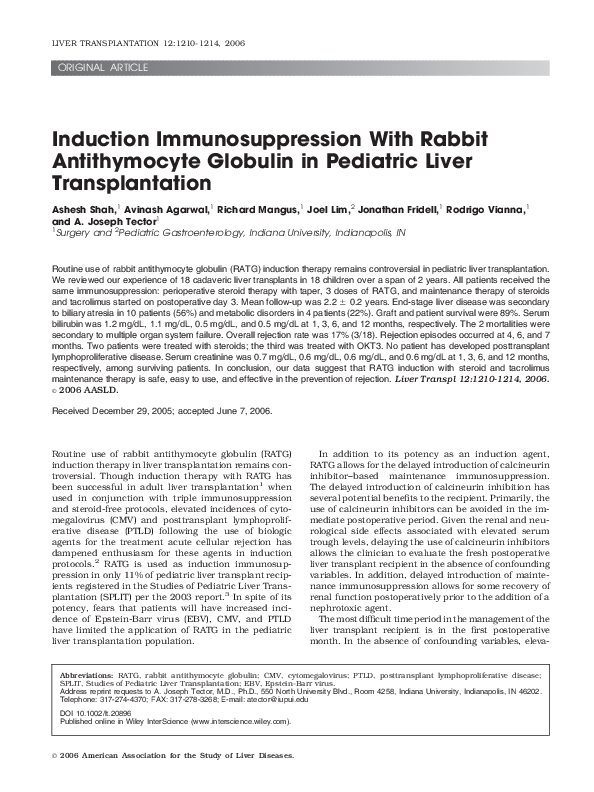 (PDF) Induction immunosuppression with rabbit antithymocyte globulin in ...