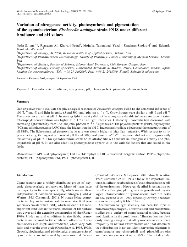 (PDF) Variation of nitrogenase activity, photosynthesis and ...