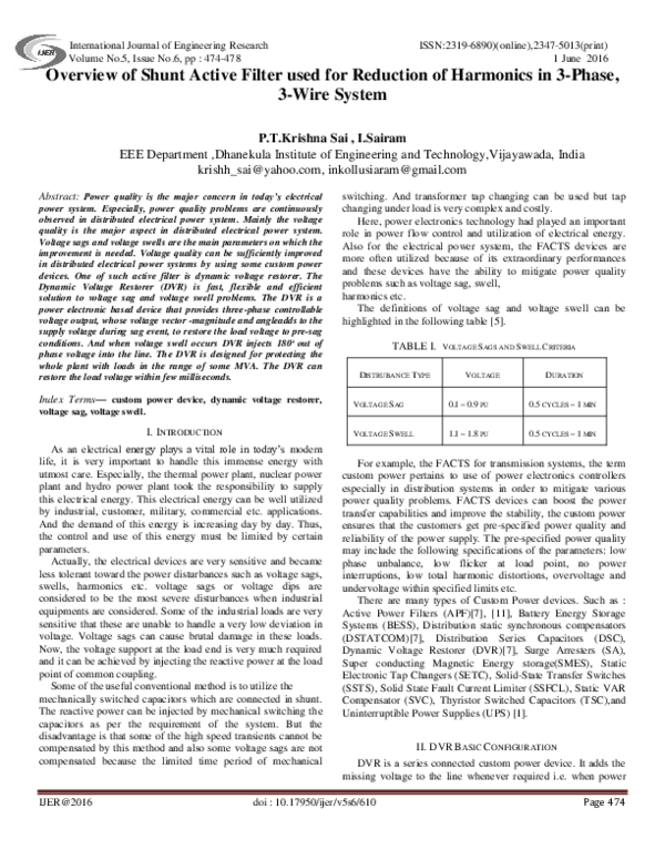 (PDF) Overview of Shunt Active Filter used for Reduction of Harmonics in 3-Phase, 3-Wire System
