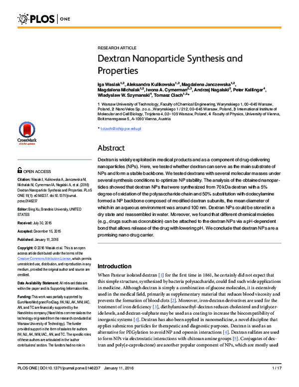 (PDF) Dextran Nanoparticle Synthesis and Properties