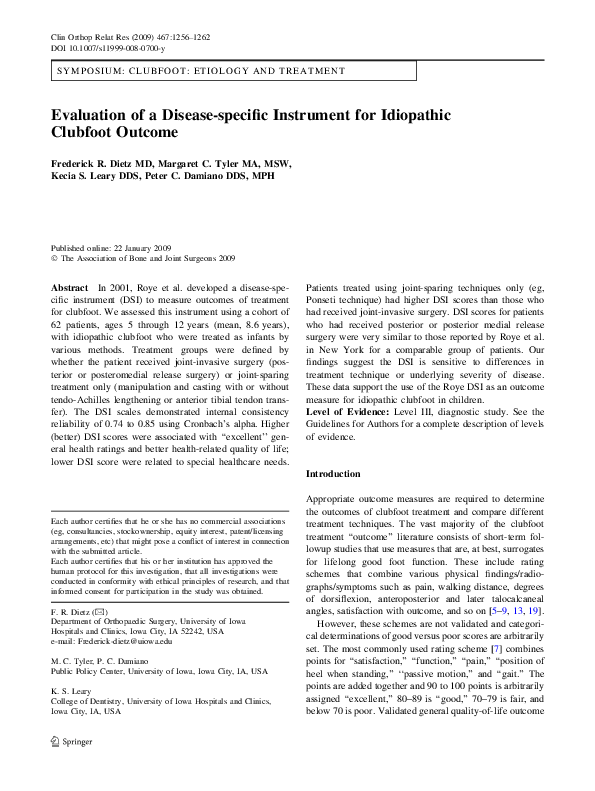 (PDF) Evaluation of a Disease-specific Instrument for Idiopathic ...