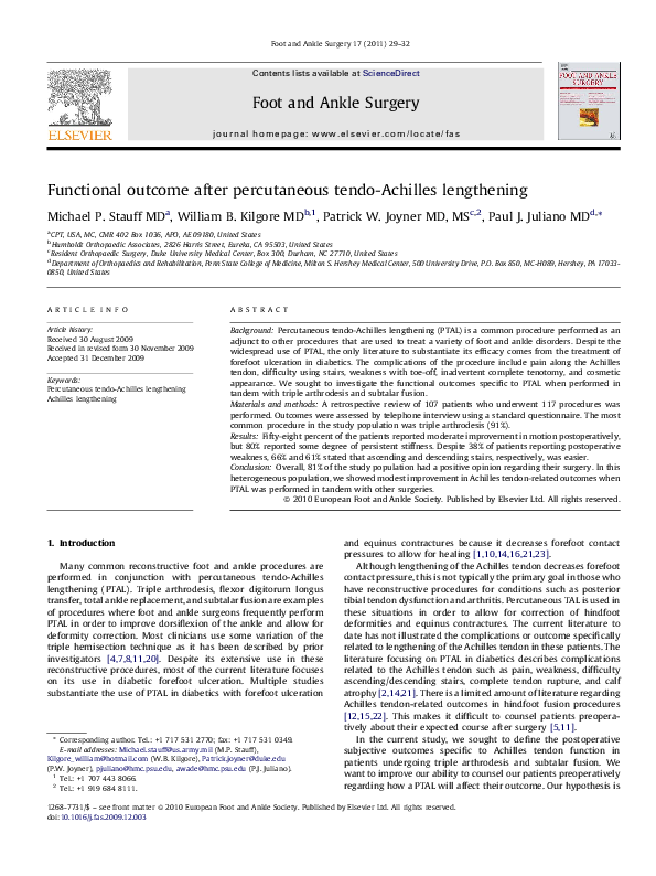 (PDF) Functional outcome after percutaneous tendo-Achilles lengthening
