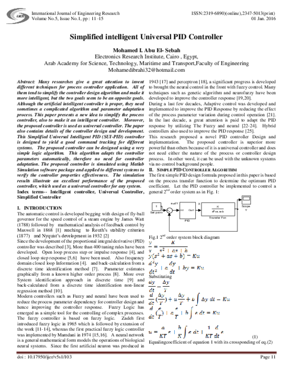 Pdf Simplified Intelligent Universal Pid Controller Innovative Research Publications