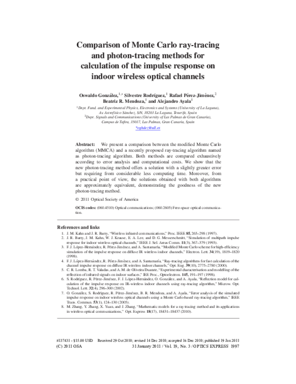 Pdf Comparison Of Monte Carlo Ray Tracing And Photon Tracing Methods For Calculation Of The