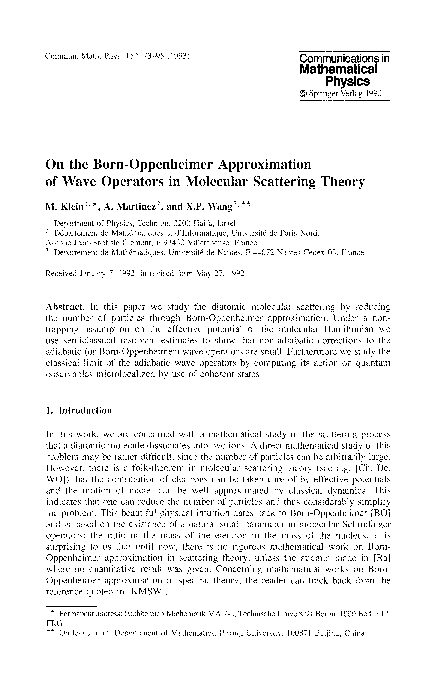(PDF) On the Born-Oppenheimer approximation of wave operators in ...
