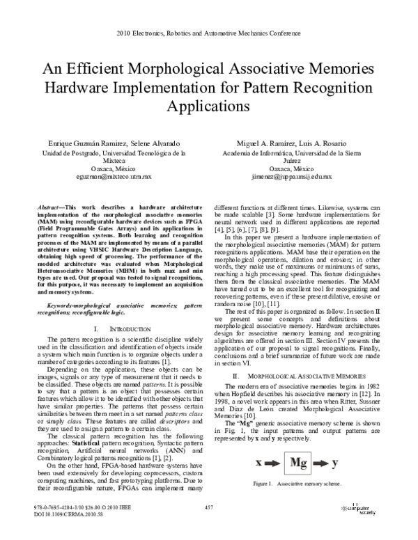 (PDF) An Efficient Morphological Associative Memories Hardware ...