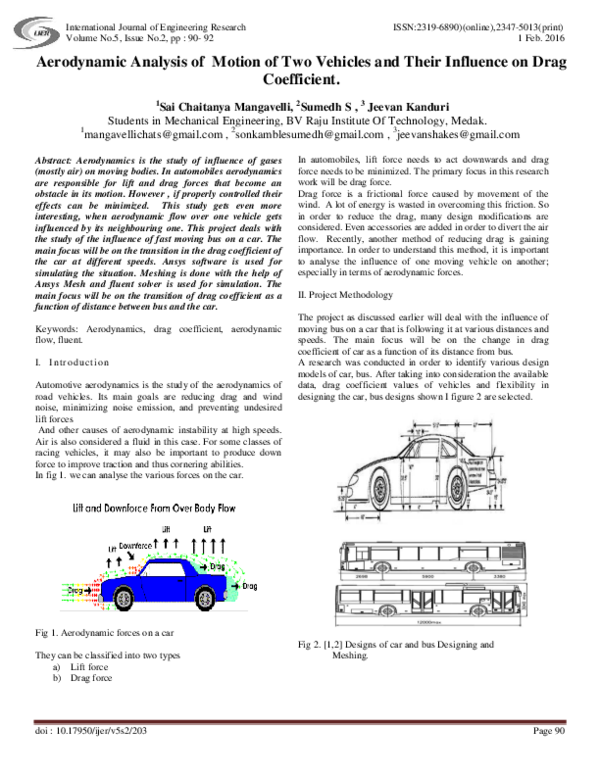 (PDF) Aerodynamic Analysis of Motion of Two Vehicles and Their ...