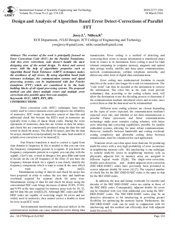 (PDF) Design and Analysis of Algorithm Based Error Detect-Corrections of Parallel FFT