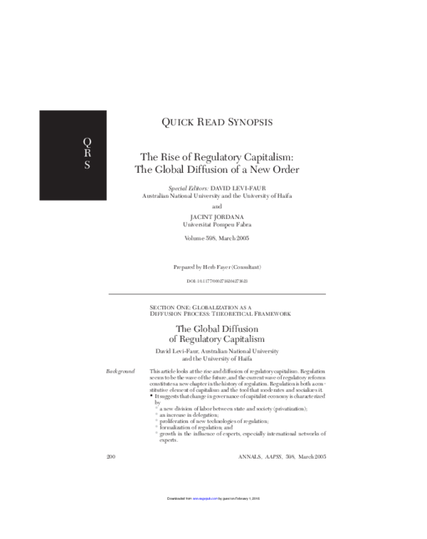(PDF) The Rise of Regulatory Capitalism: The Global Diffusion of a New ...