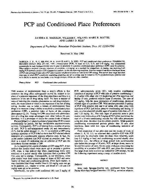 (PDF) PCP and conditioned place preferences