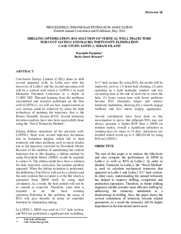 (DOC) DRILLING OPTIMIZATION: RSS SOLUTION OF VERTICAL WELL TRAJECTORY ...