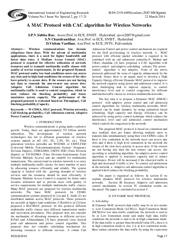Pdf A Mac Protocol With Cac Algorithm For Wireless Networks