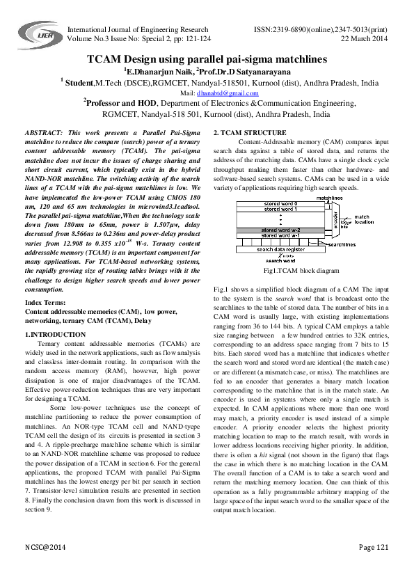 (PDF) TCAM Design using parallel pai-sigma matchlines