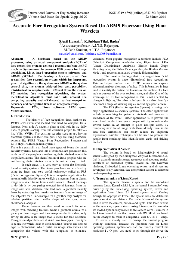 (PDF) Accurate Face Recognition System Based On ARM9 Processor Using Haar Wavelets