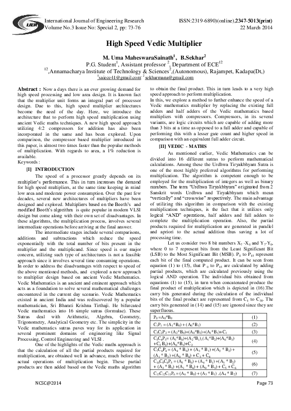 (PDF) High Speed Vedic Multiplier