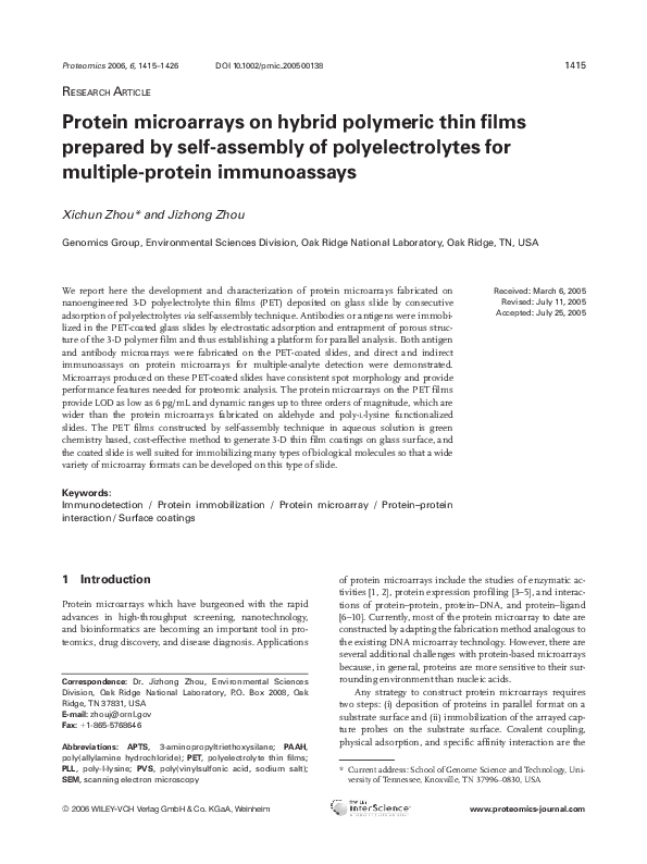 (PDF) Protein microarrays on hybrid polymeric thin films prepared by self-assembly of ...