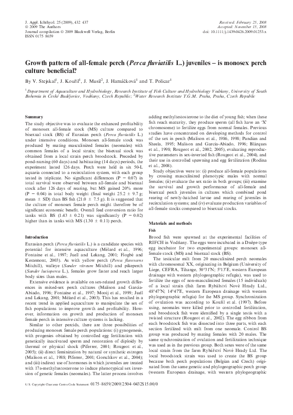 (PDF) Growth pattern of all-female perch ( Perca fluviatilis L ...