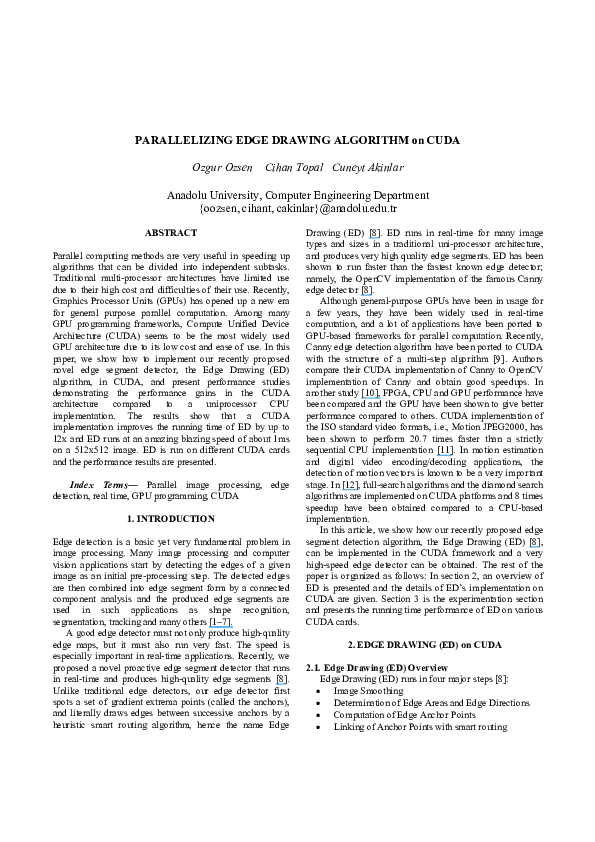 Pdf Parallelizing Edge Drawing Algorithm On Cuda