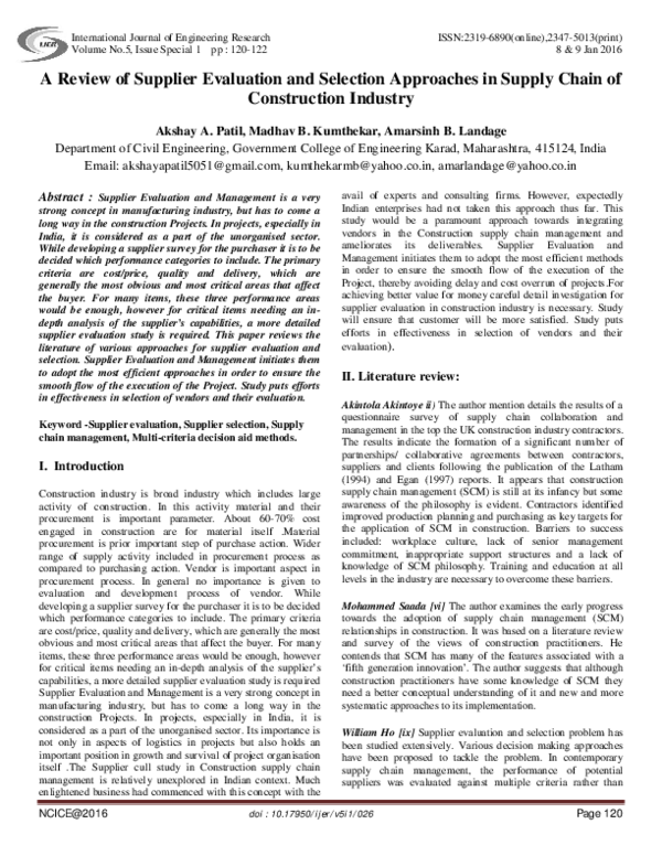 (PDF) A Review of Supplier Evaluation and Selection Approaches in ...