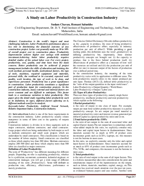 (PDF) A Study on Labor Productivity in Construction Industry