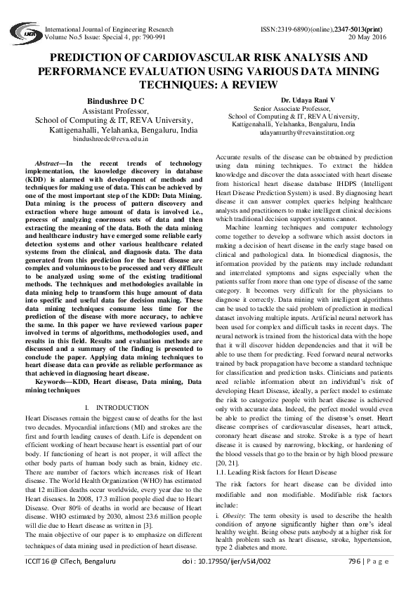(PDF) PREDICTION OF CARDIOVASCULAR RISK ANALYSIS AND PERFORMANCE ...