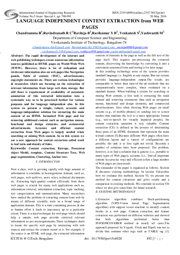 (PDF) LANGUAGE INDEPENDENT CONTENT EXTRACTION from WEB PAGES