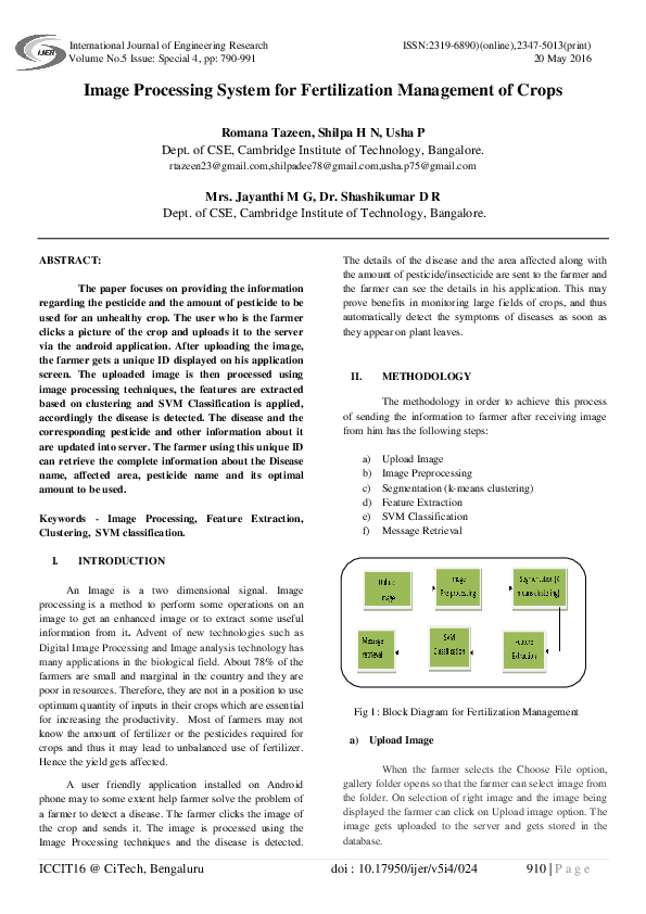 (PDF) Image Processing System for Fertilization Management of Crops