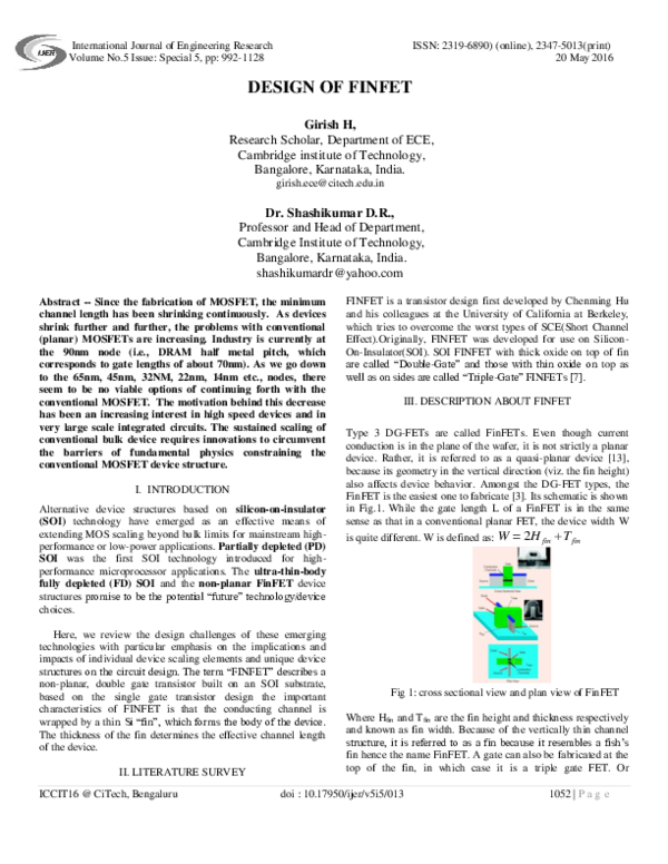 (PDF) DESIGN OF FINFET