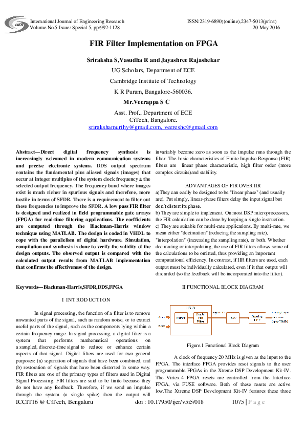 Pdf Fir Filter Implementation On Fpga