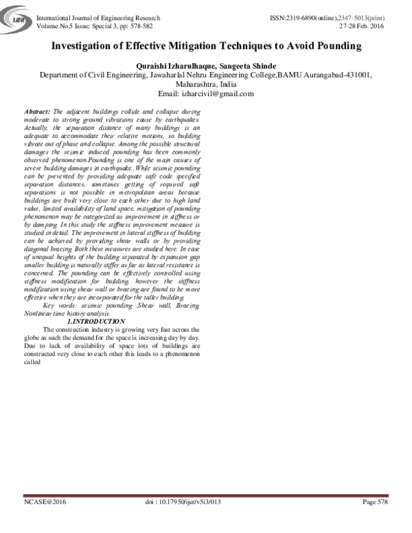 (PDF) Investigation of Effective Mitigation Techniques to Avoid Pounding