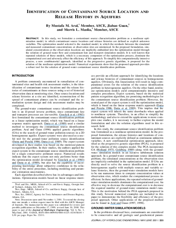 Pdf Identification Of Contaminant Source Location And Release History