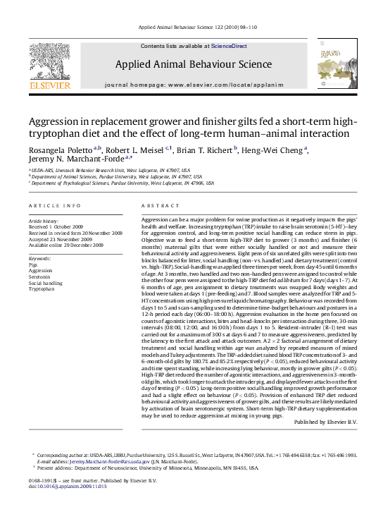 (PDF) Aggression in replacement grower and finisher gilts fed a short ...
