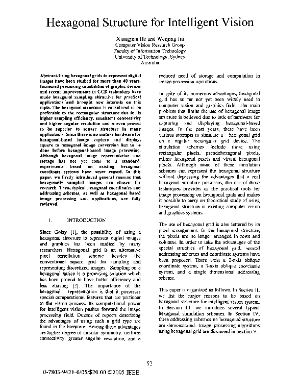 Pdf Hexagonal Structure For Intelligent Vision