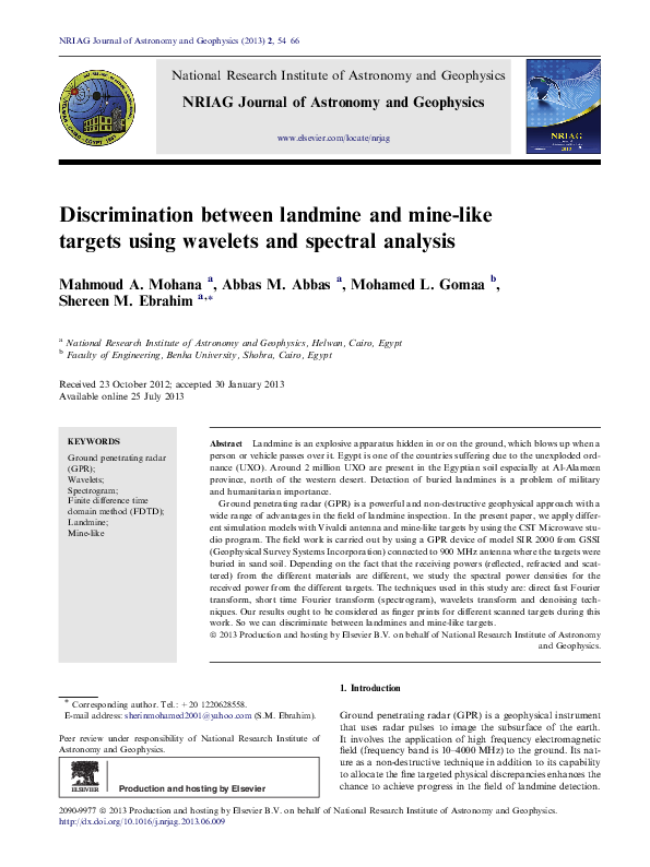 Pdf Discrimination Between Landmine And Mine Like Targets Using Wavelets And Spectral Analysis
