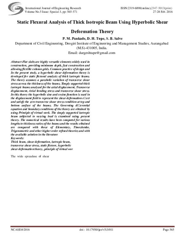(PDF) Static Flexural Analysis of Thick Isotropic Beam Using Hyperbolic ...