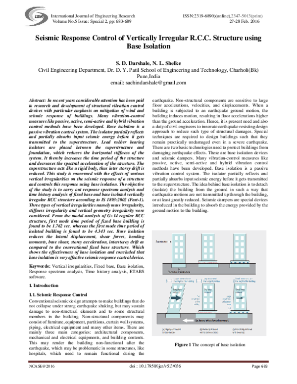 (PDF) Seismic Response Control of Vertically Irregular R.C.C. Structure using Base Isolation