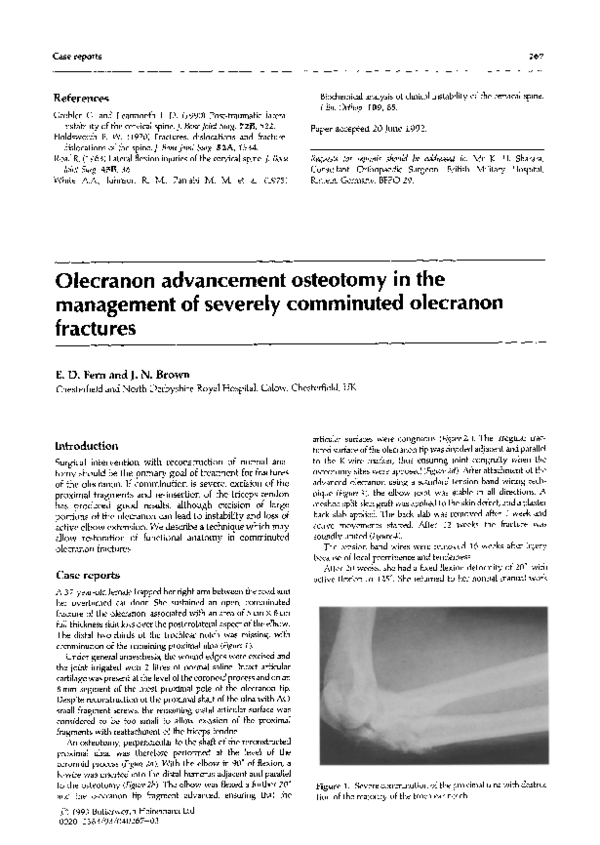 (PDF) Olecranon advancement osteotomy in the management of severely ...