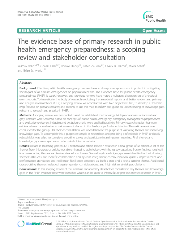 (PDF) The evidence base of primary research in public health emergency ...