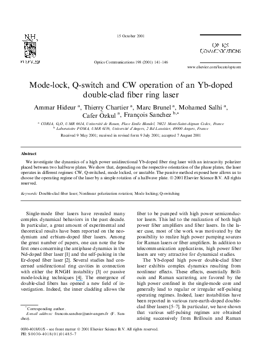 (PDF) Mode-lock, Q-switch and CW operation of an Yb-doped double-clad ...