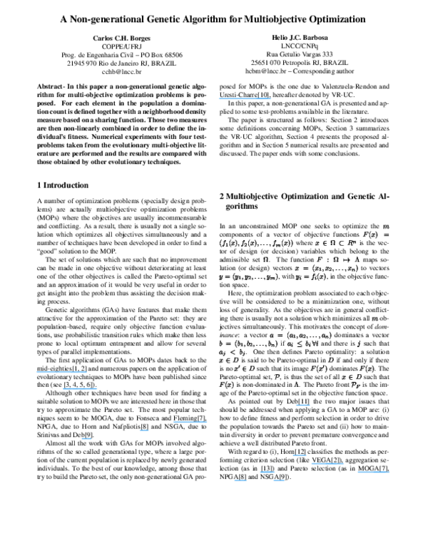 (PDF) A non-generational genetic algorithm for multiobjective optimization