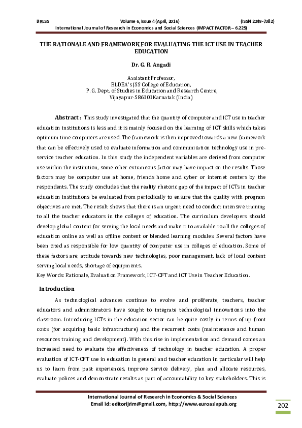 (PDF) THE RATIONALE AND FRAMEWORK FOR EVALUATING THE ICT USE IN TEACHER ...