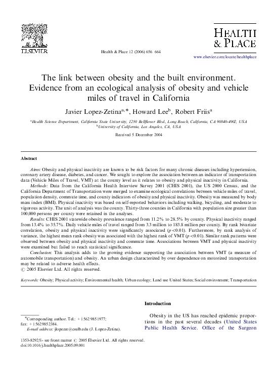 (PDF) The link between obesity and the built environment. Evidence from ...