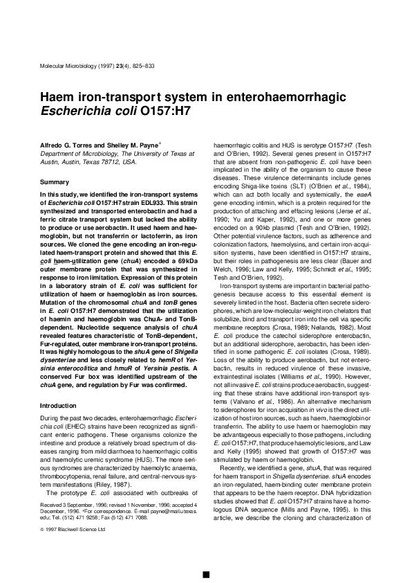 (PDF) Haem iron-transport system in enterohaemorrhagic Escherichia coli ...