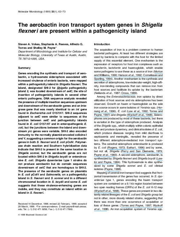 (PDF) The aerobactin iron transport system genes in Shigella flexneri ...