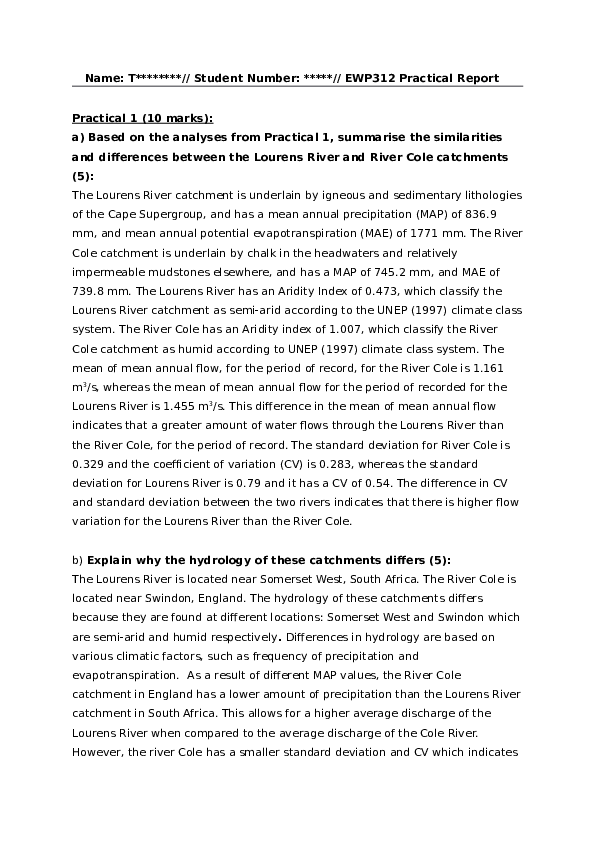 (DOC) Practical Report for Lourens River and Kuils River, based on ...