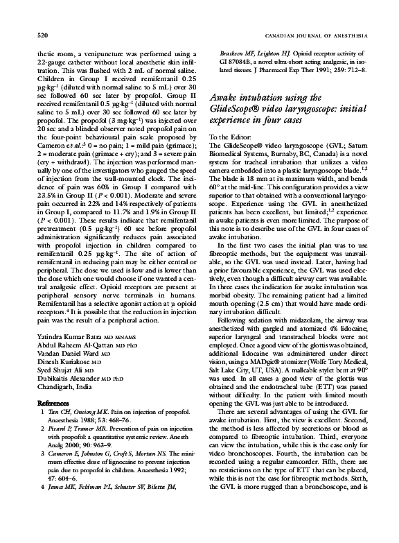 (PDF) Awake intubation using the GlideScope® video laryngoscope ...