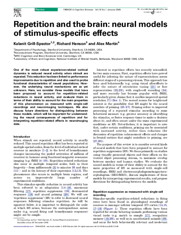 (PDF) Repetition and the brain: neural models of stimulus-specific effects