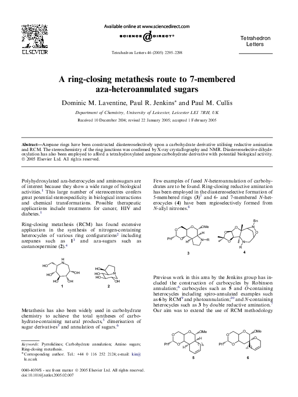 (PDF) A ring-closing metathesis route to 7-membered aza-heteroannulated ...