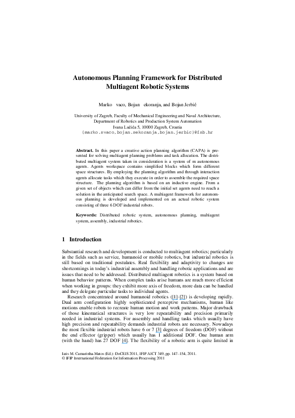 (PDF) Autonomous Planning Framework for Distributed Multiagent Robotic Systems
