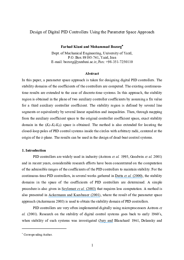 (PDF) Design of digital PID controllers using the parameter space approach